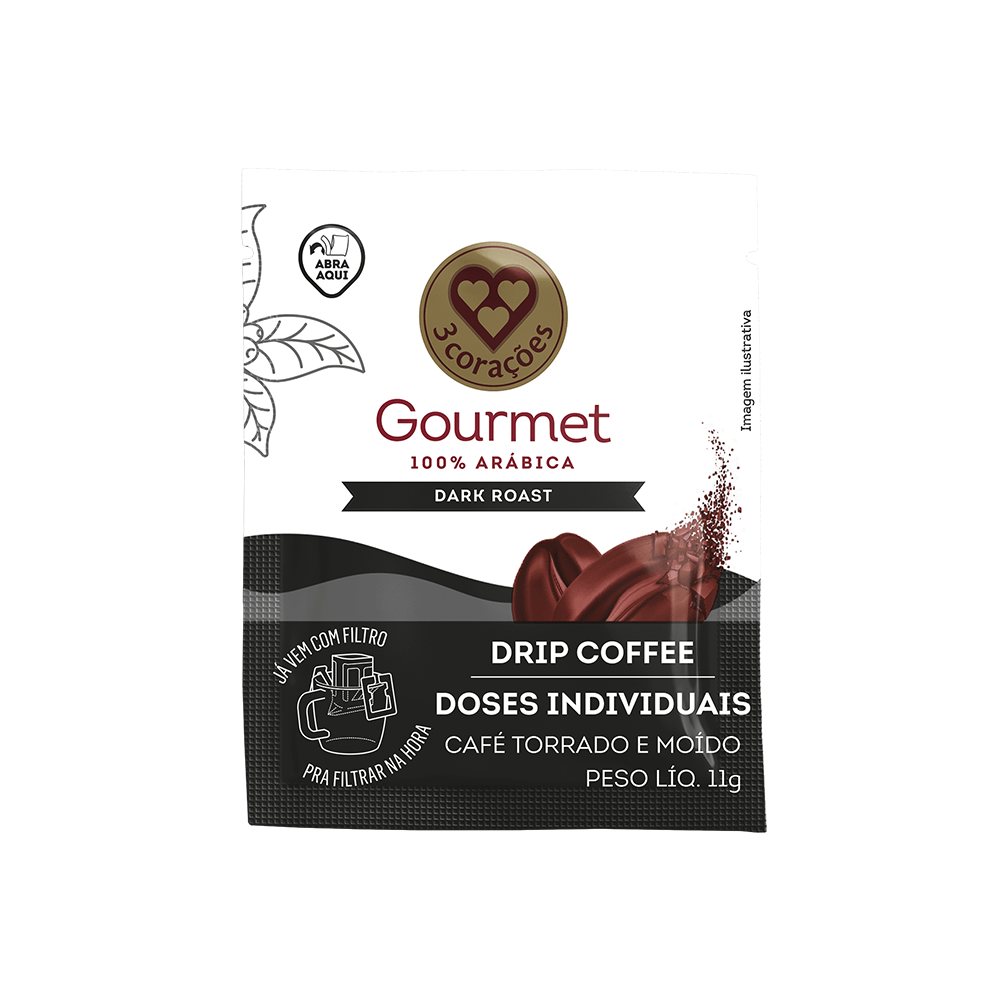 Dark Roast Drip Coffee Gourmet 3 Corações - Sabor Intenso